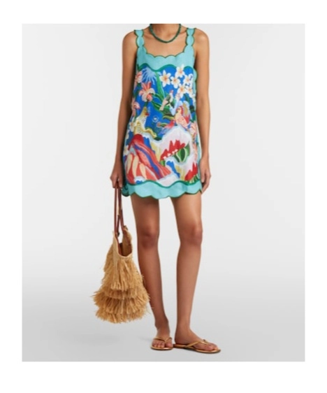 Farm Rio Garden Printed Scalloped Linen Minidress