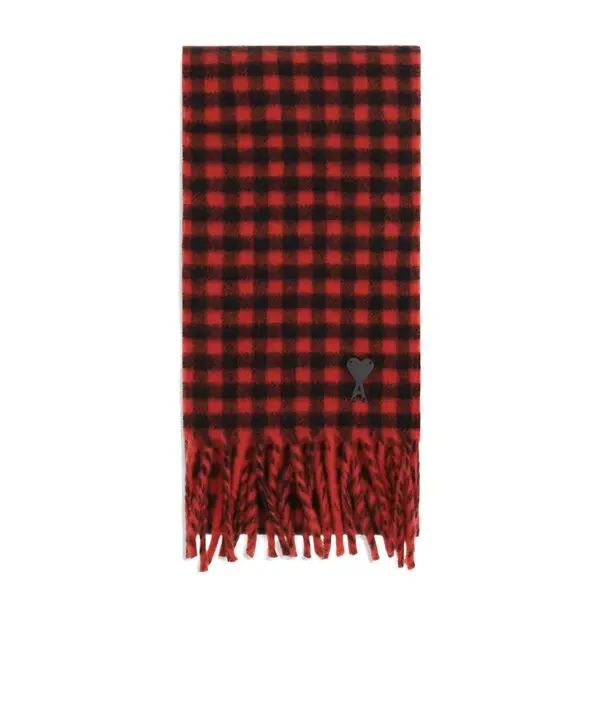 AMI Paris Checked Fringed Scarf