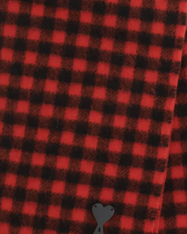 AMI Paris Checked Fringed Scarf