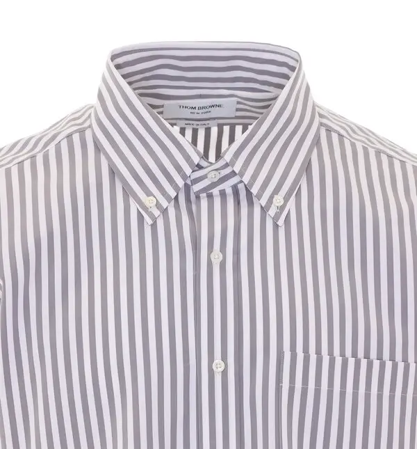 Thom Browne Striped Short Sleeve Shirt - Medium Grey