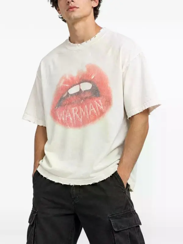 WARMAN Distressed Lip-print T-shirt