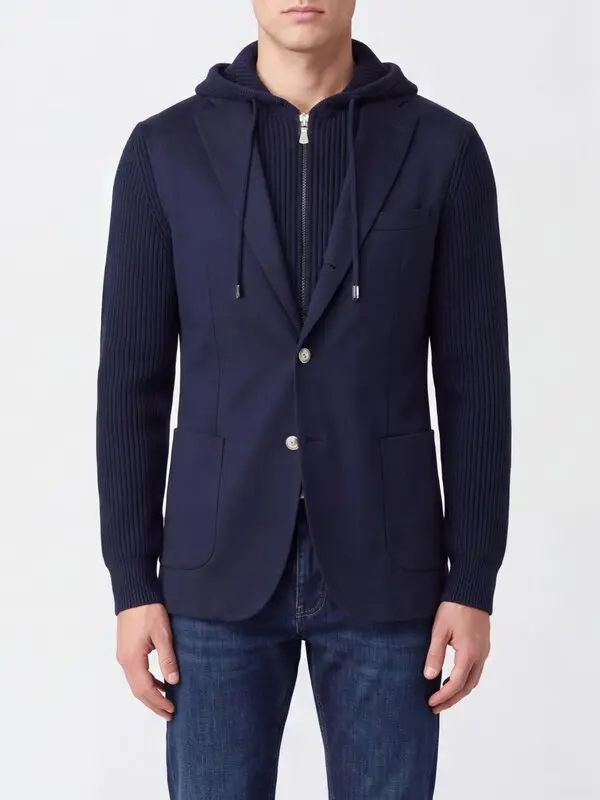 Eleventy Knit Panel Hooded Jacket