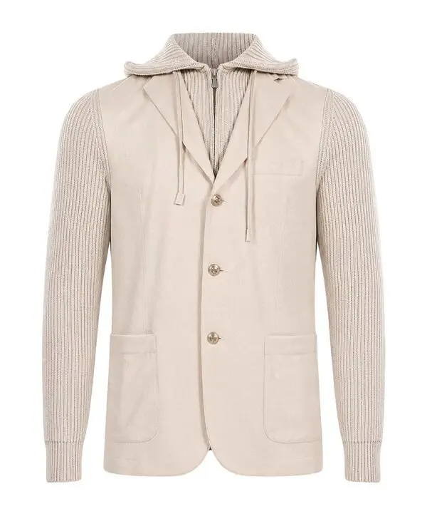 Eleventy Hooded Knit-sleeve Jacket - Beige