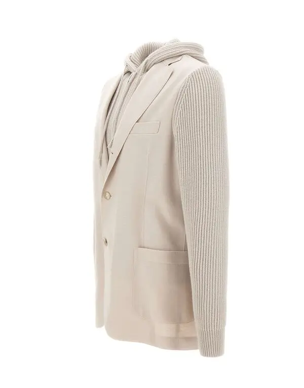 Eleventy Hooded Knit-sleeve Jacket