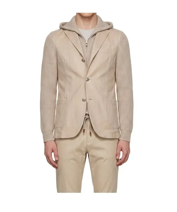 Eleventy Hooded Knit-sleeve Jacket