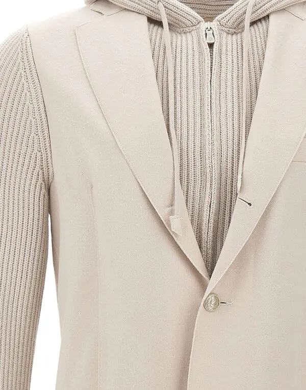 Eleventy Hooded Knit-sleeve Jacket