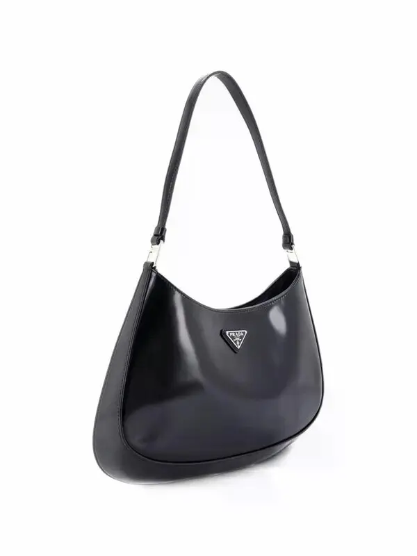 Prada Cleo Shoulder Bag Spazzolato Leather Medium Hobo Bag - Black
