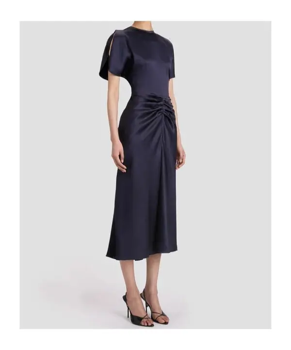 Victoria Beckham Bela Ruched Sleeve Midi Dress - No