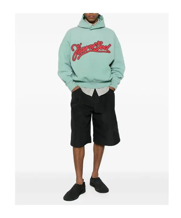 Fear Of God Logo Detailed Long Sleeve Hoodie - Mint Green
