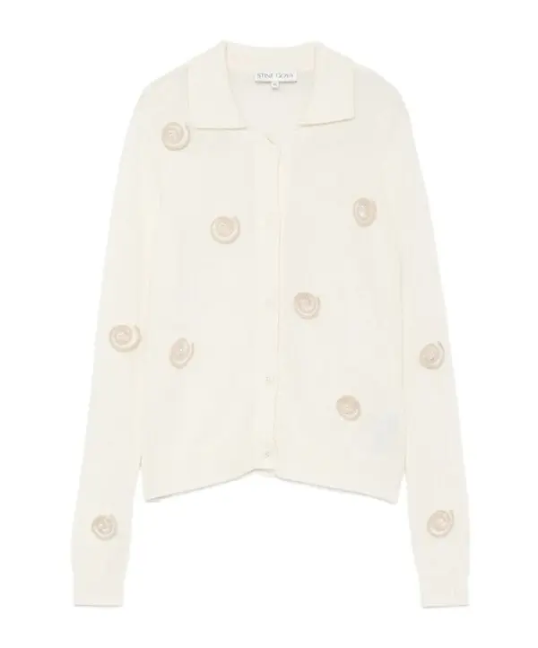 Stine Goya Snail-embellished Polo-collar Cardigan