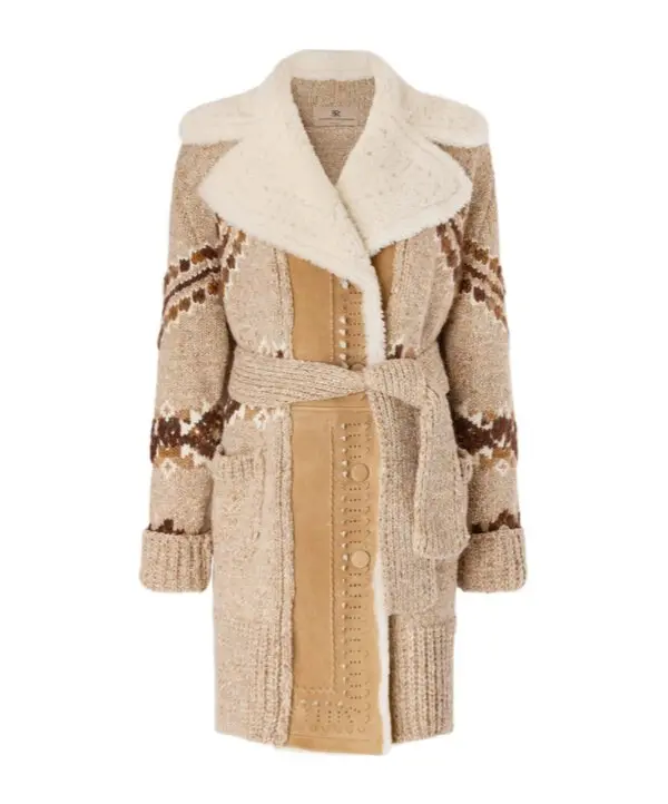 Ermanno Scervino Nordic Jacquard Cardigan Coat With Shearling Trims