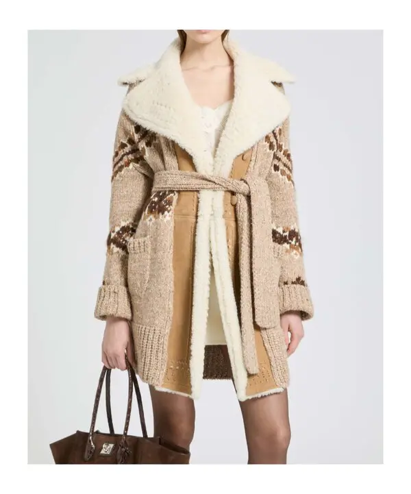 Ermanno Scervino Nordic Jacquard Cardigan Coat With Shearling Trims