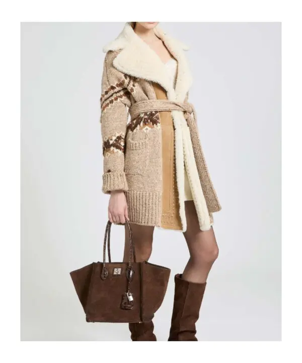 Ermanno Scervino Nordic Jacquard Cardigan Coat With Shearling Trims