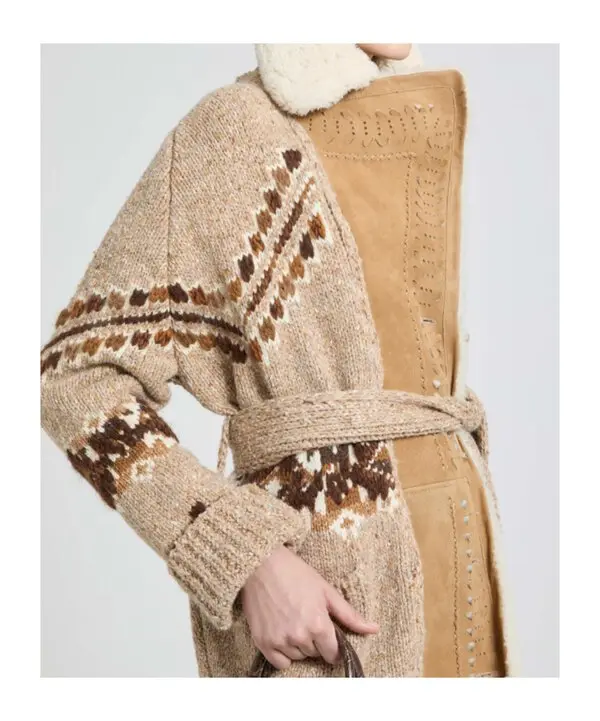 Ermanno Scervino Nordic Jacquard Cardigan Coat With Shearling Trims