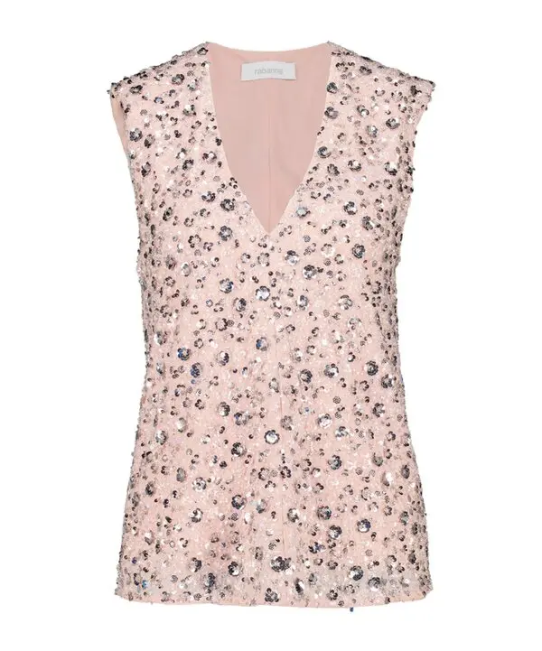 Rabanne Sequined V-neck Top - Pink