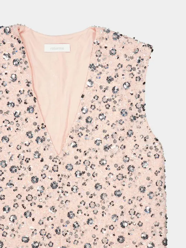 Rabanne Sequined V-neck Top - Pink