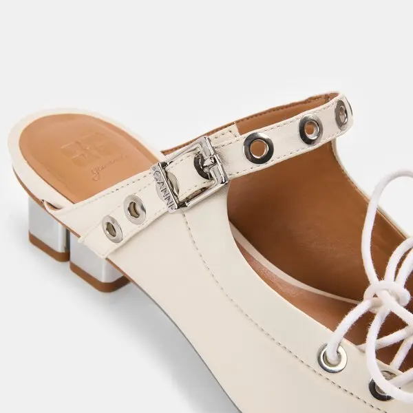 GANNI Lace Heeled Mules - Nude