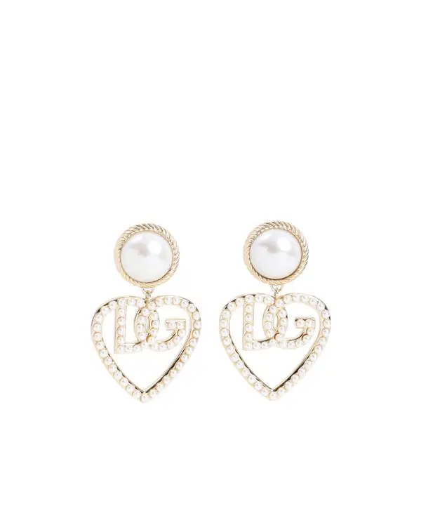 Dolce & Gabbana Dolce Gabbana Heart Pendant Embellished Earrings - Oro