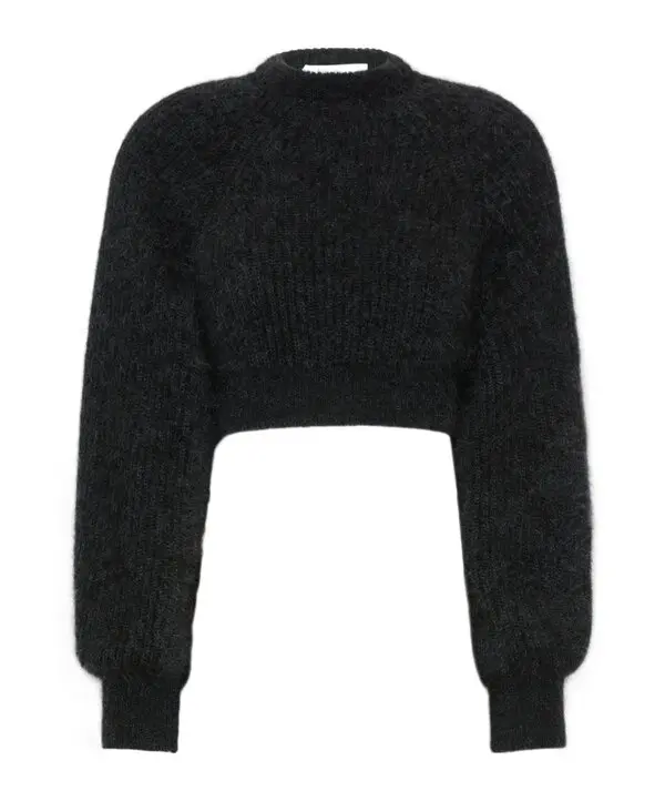 Max Mara Mélange Mohair Cropped Jumper Dark Grey