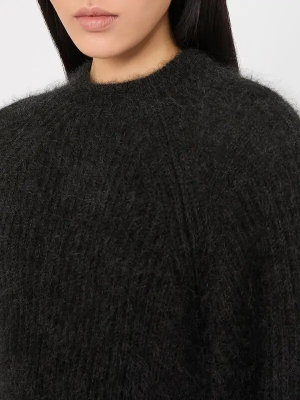 Max Mara Mélange Mohair Cropped Jumper Dark Grey