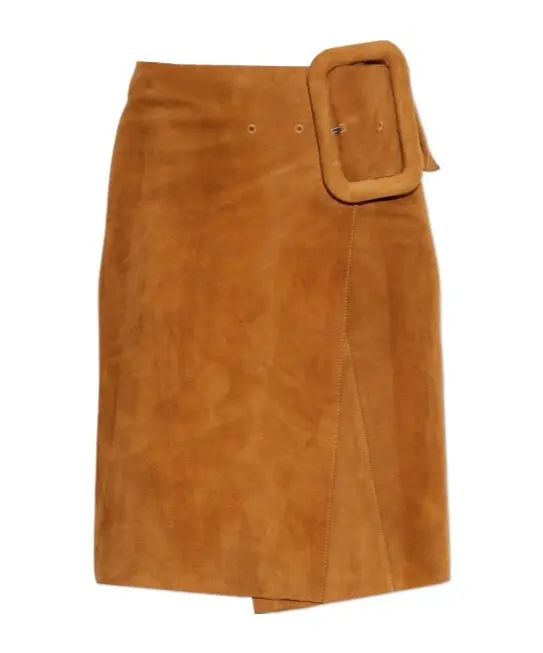 AMI Paris Large Buckle Belt Midi Leather Skirt