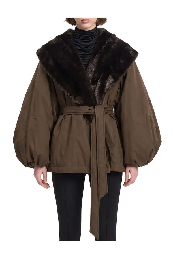 Magda Butrym Faux Fur Collar Belted Jacket