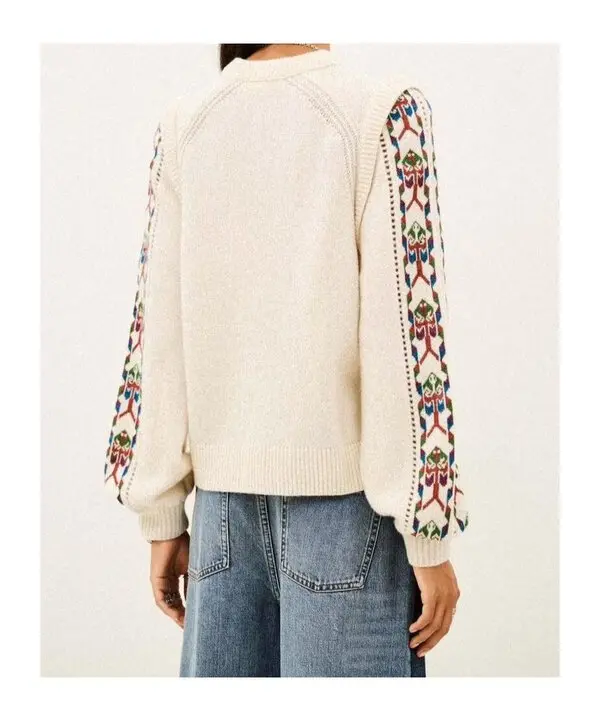 Ba&sh Elda Embroidered Ruffle-trimmed Sweater - Cream