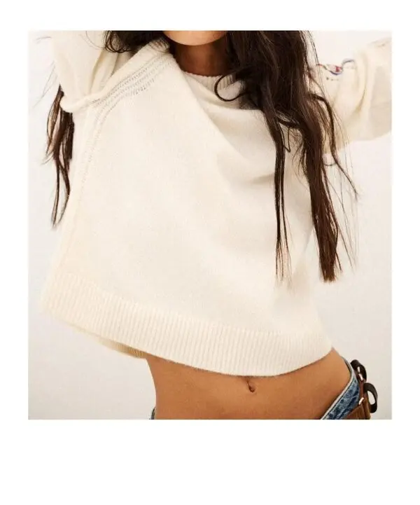 Ba&sh Elda Embroidered Ruffle-trimmed Sweater - Cream