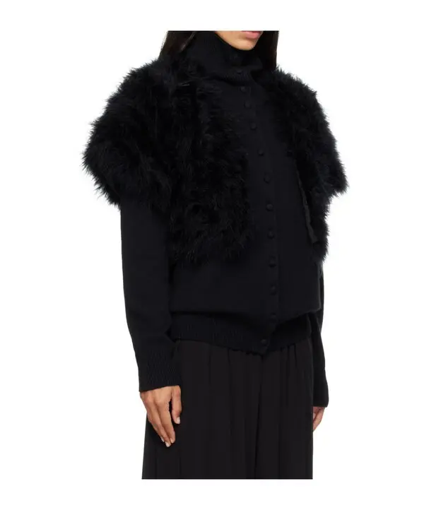 YVES SALOMON Feather-trimmed Cape Jacket - Black
