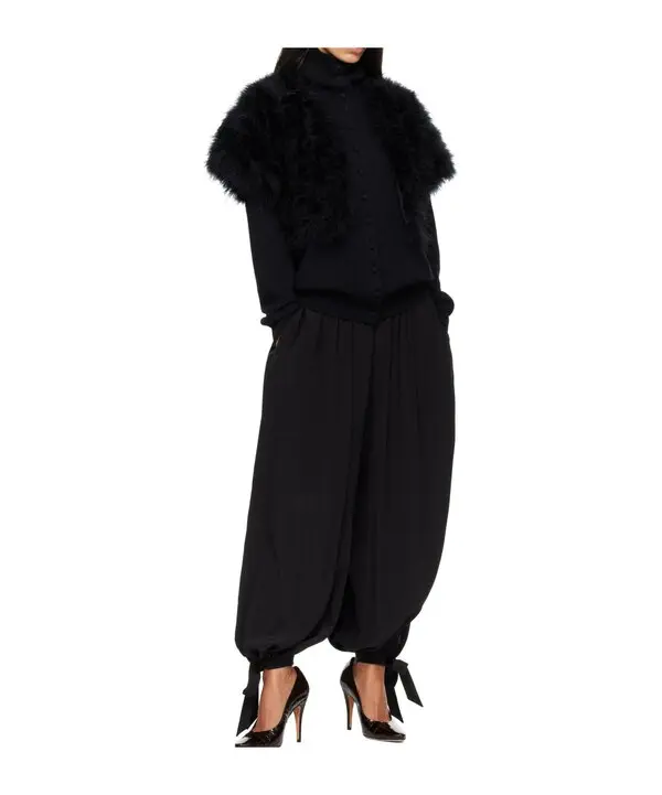 YVES SALOMON Feather-trimmed Cape Jacket - Black