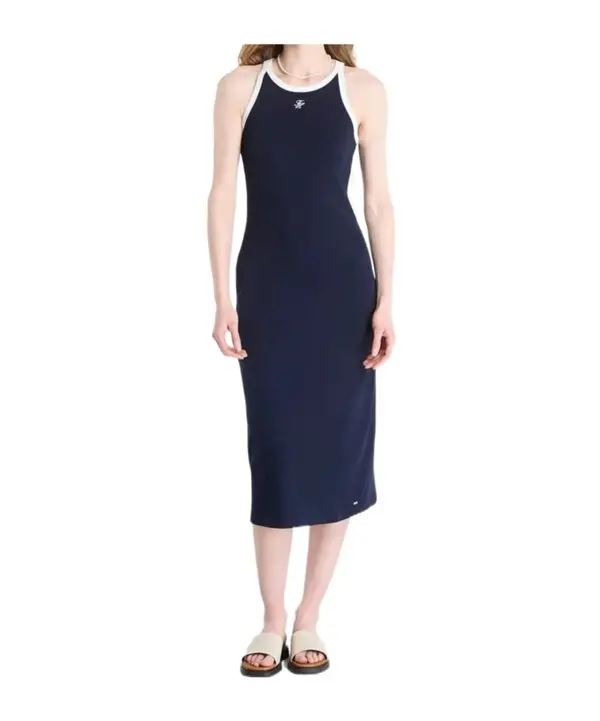 Tommy Hilfiger Contrast-trim Logo-embroidered Cotton Midi Dress - Blue