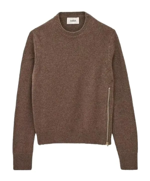 Ba&sh Ribbed-trim Sweater With Zipper Detail - Brown