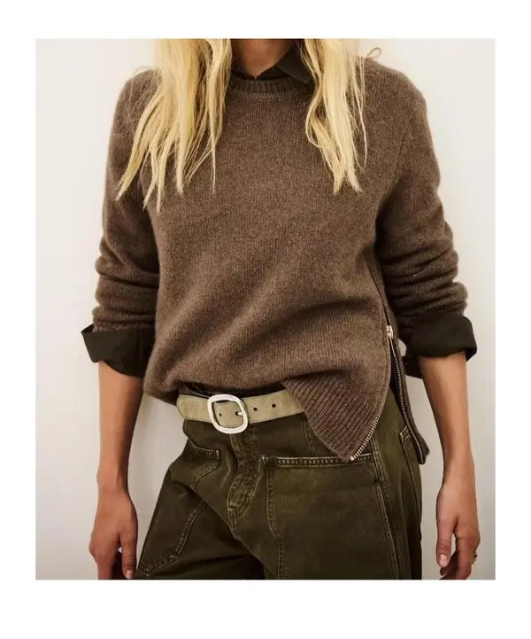 Ba&sh Ribbed-trim Sweater With Zipper Detail - Brown