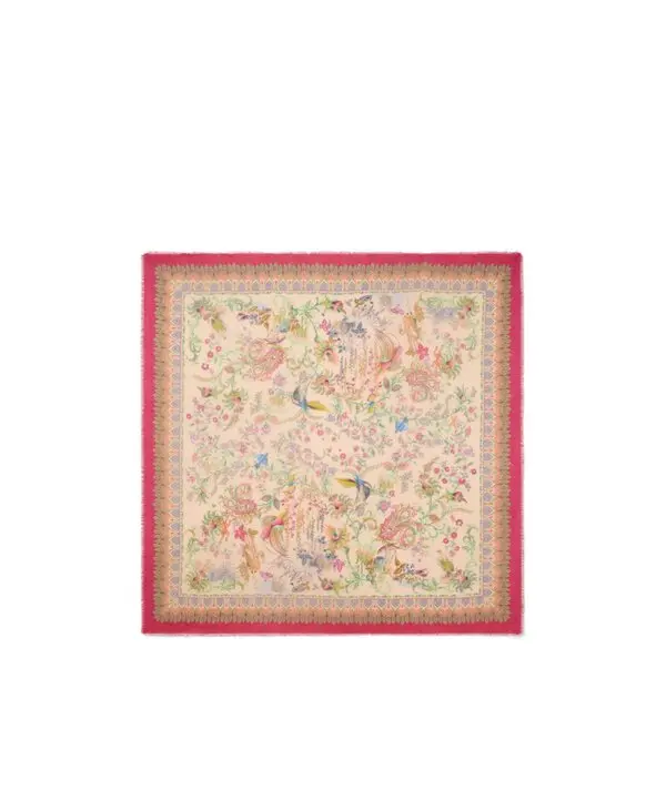 Etro Cashmere-blend Shawl With Flora And Fauna Motif