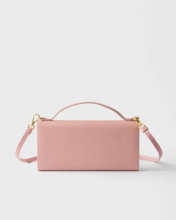 Prada Saffiano Leather Wallet With Shoulder Strap - Peach