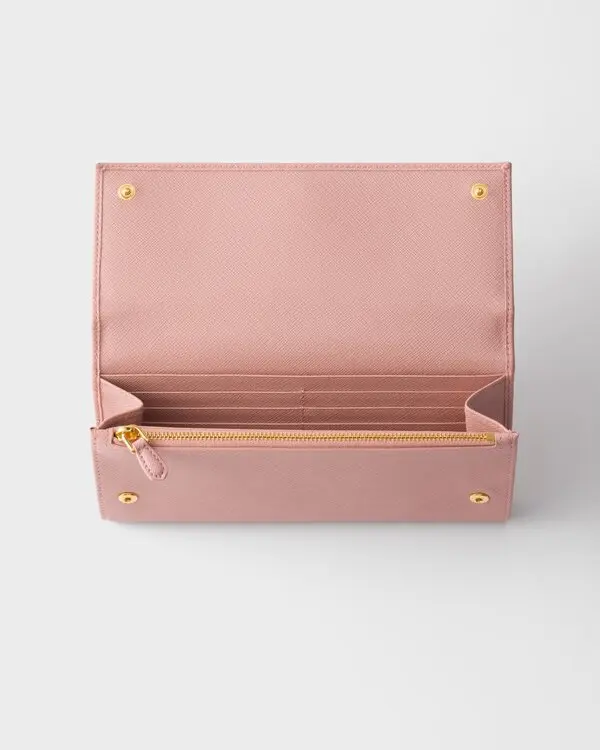 Prada Saffiano Leather Wallet With Shoulder Strap - Peach