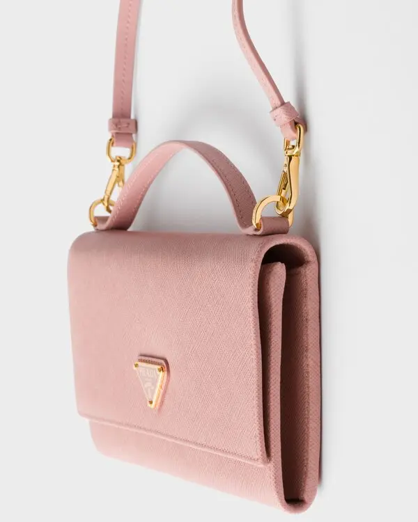 Prada Saffiano Leather Wallet With Shoulder Strap - Peach