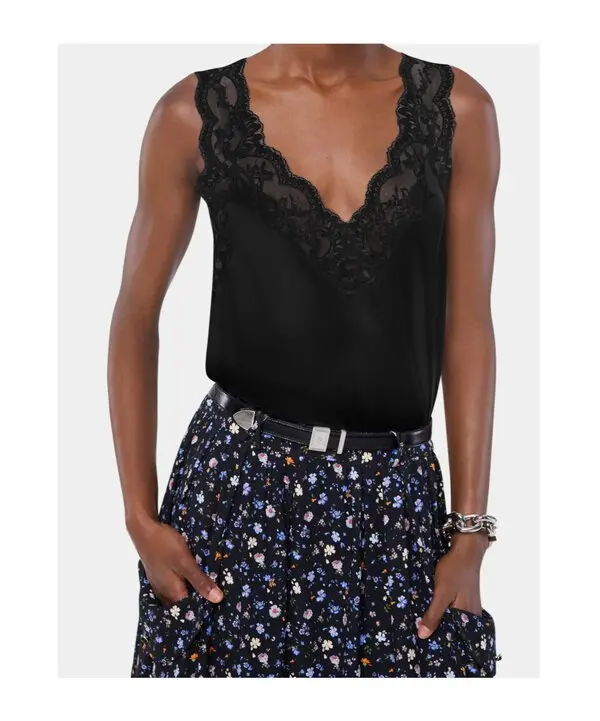 Rabanne Silk Tank Top With Lace Detailing