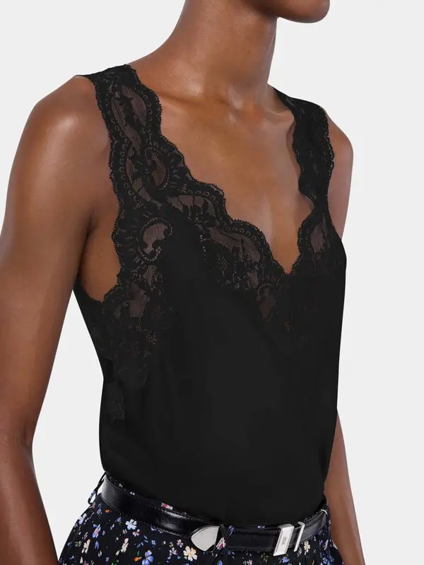 Rabanne Silk Tank Top With Lace Detailing