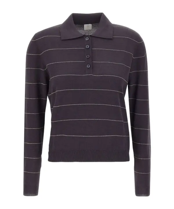 Eleventy Striped Long Sleeve Polo Top