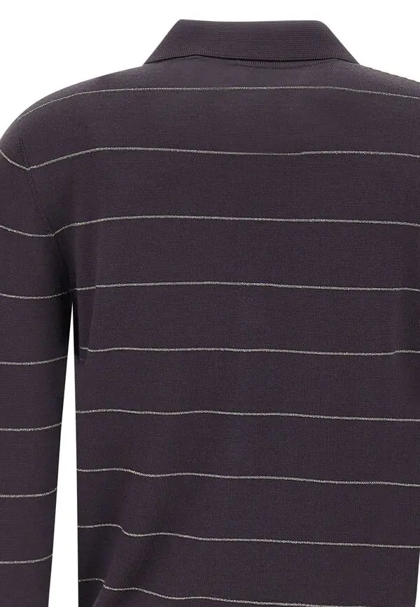Eleventy Striped Long Sleeve Polo Top