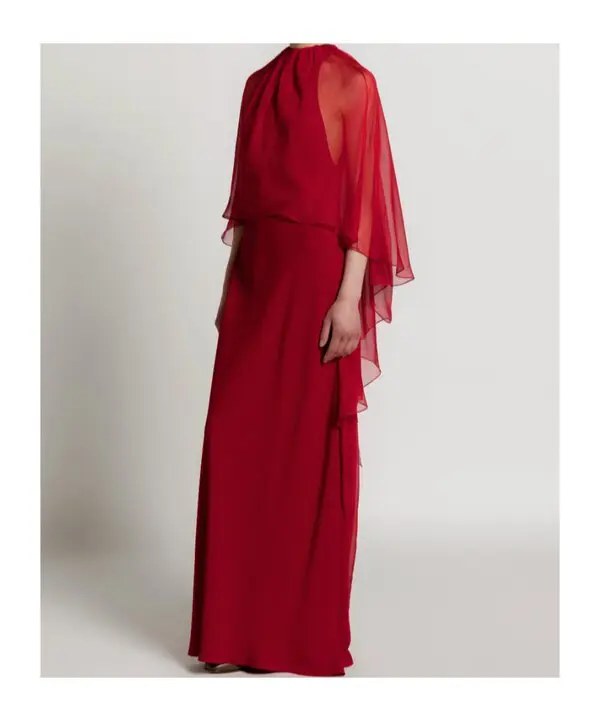 Alberta Ferretti Enver Satin Gown With Chiffon Cape