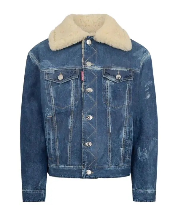 Dsquared2 Frosted Shearling-collar Denim Jacket