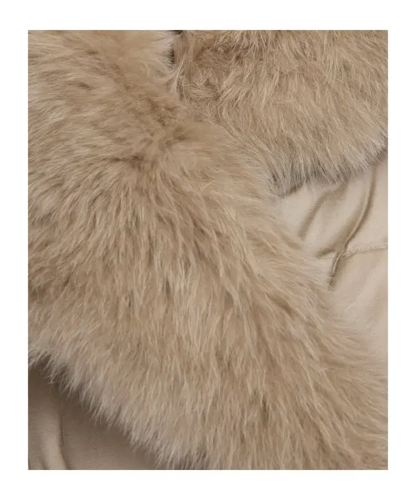 YVES SALOMON Long Double-breasted Down Jacket In Fabric With Detachable Fox Fur Collar