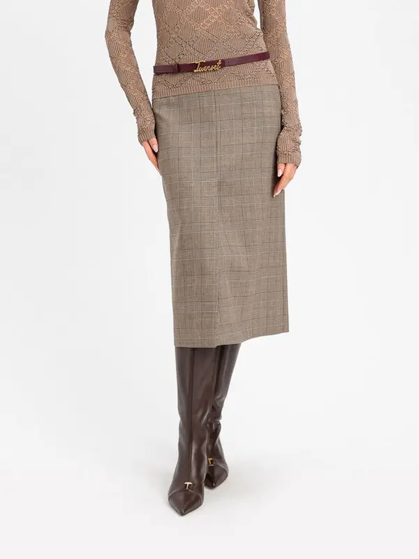 TWINSET Check-pattern Midi Pencil Skirt