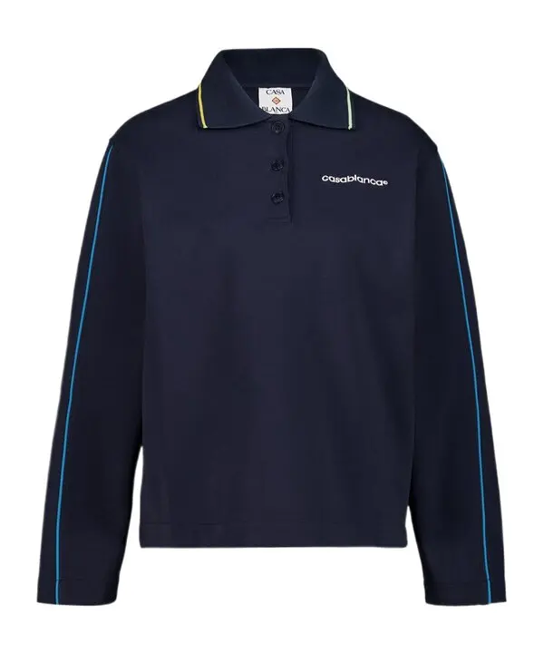 Casablanca Navy Punto Collared Cotton Polo Sweatshirt