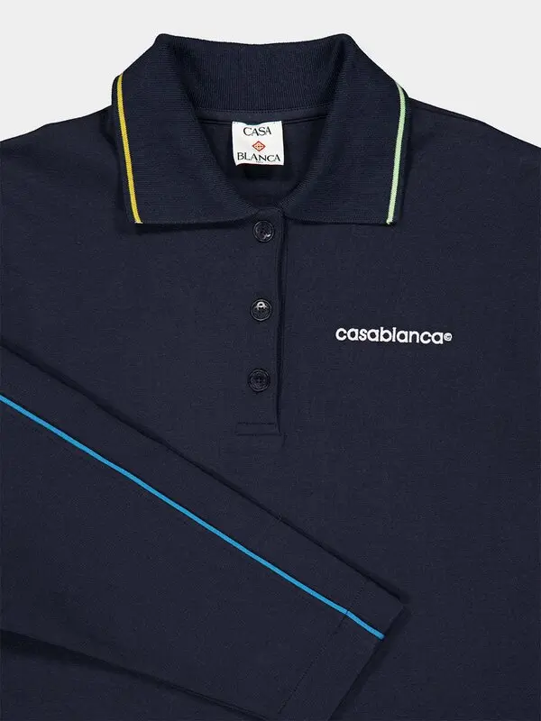 Casablanca Navy Punto Collared Cotton Polo Sweatshirt