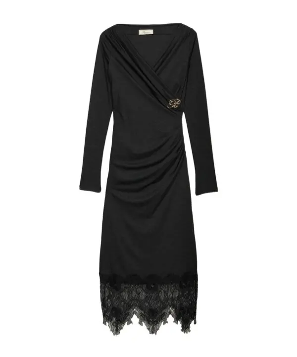 Blumarine Lace-trim Ruched Midi Dress