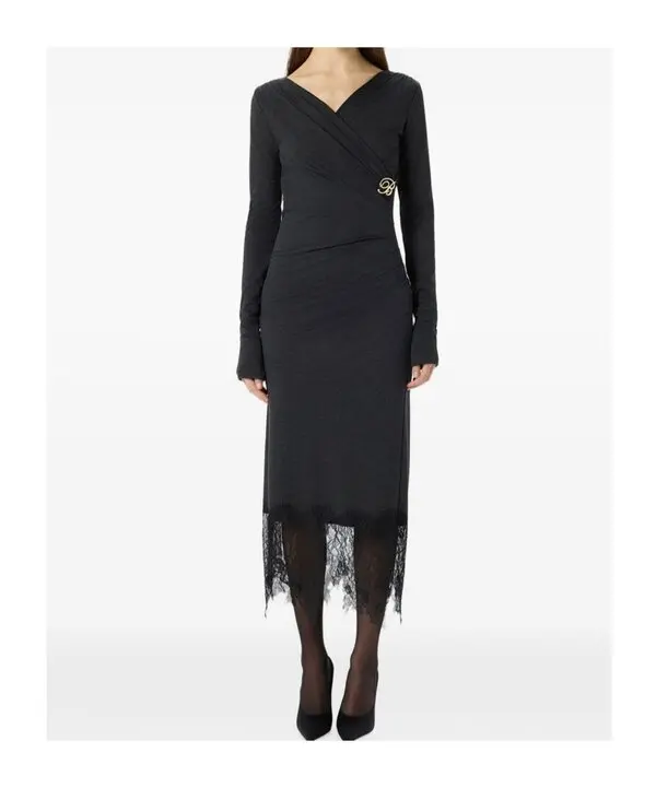 Blumarine Lace-trim Ruched Midi Dress