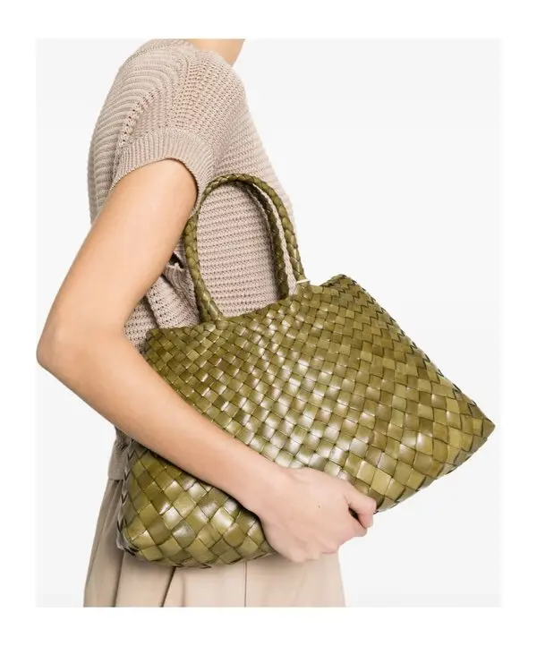 Dragon Diffusion Small Santa Croce Woven Leather Tote Bag - Khaki